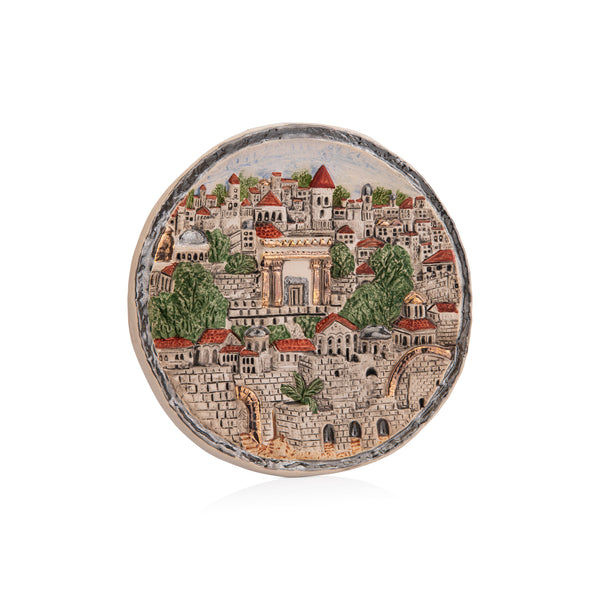Round Ceramic Plate - Old City of Jerusalem - City of David Store